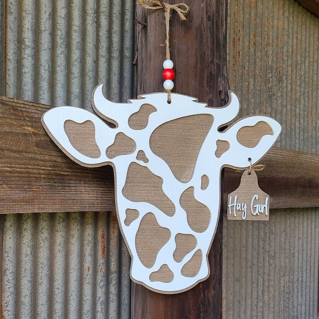 Cowhead Door Hanger Wooden Cowhead Door Decor Custom Cow Tag Door ...