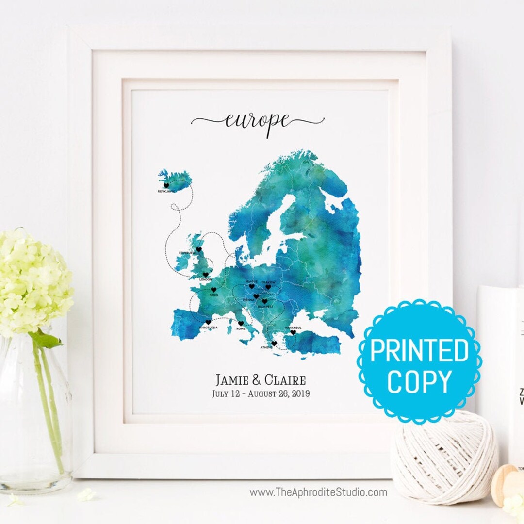 Europe Print - European Honeymoon Print - Europe Map - Personalized ...