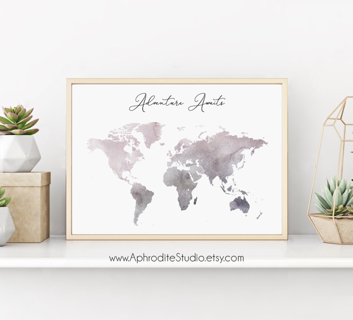 Adventure Awaits World Map Print - Neutral World Map Print - Adventure ...