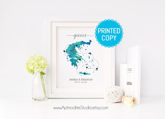 Greece print Greece honeymoon print Greece map | Etsy
