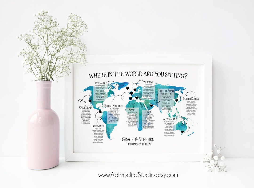 World Map Seating Chart - Travel Seating Chart - Destination Wedding ...