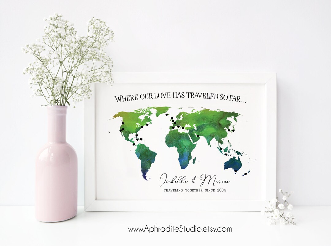 Personalized World Map - Map of Travels Gift for Travel Couple Where ...