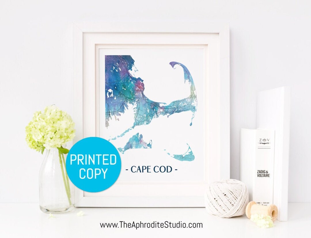 Cape Cod Print - Cape Cod Map Print - Cape Cod Watercolor - Lake House ...