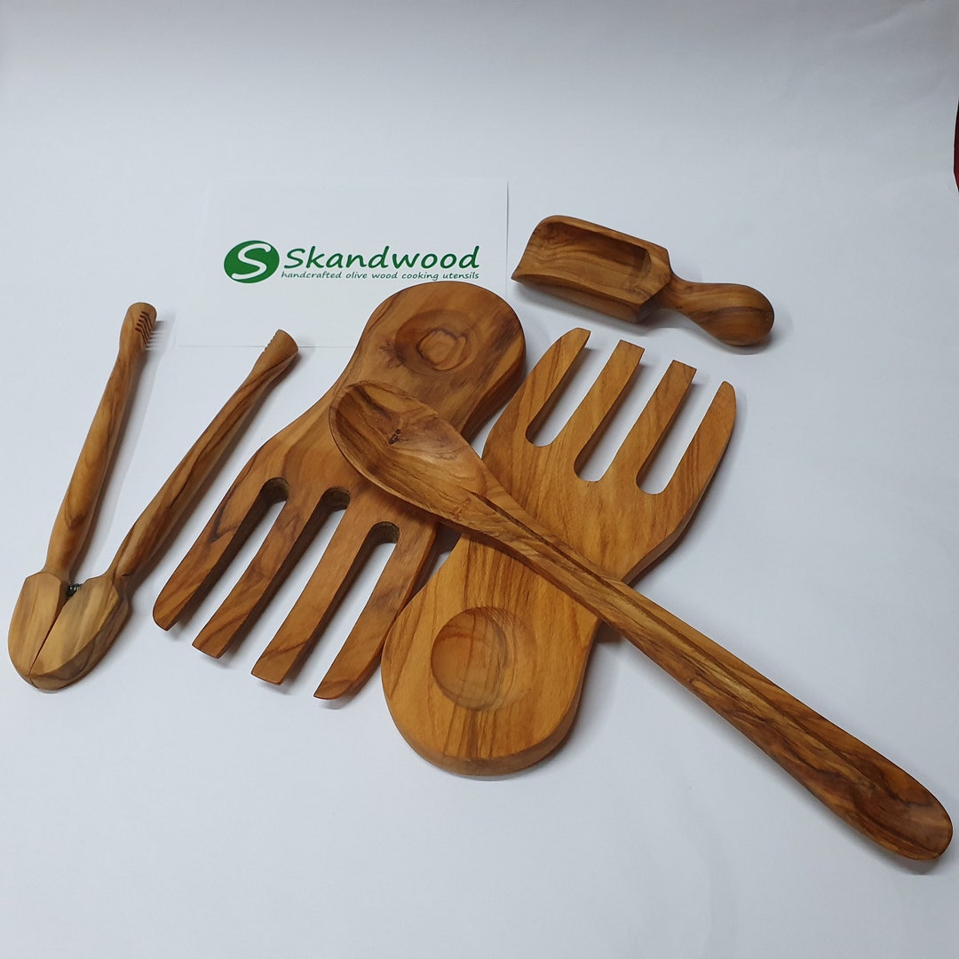 Olive Wood Cooking Set / Curved Hand Set + Tasting Spoon + Salt Scoop ...