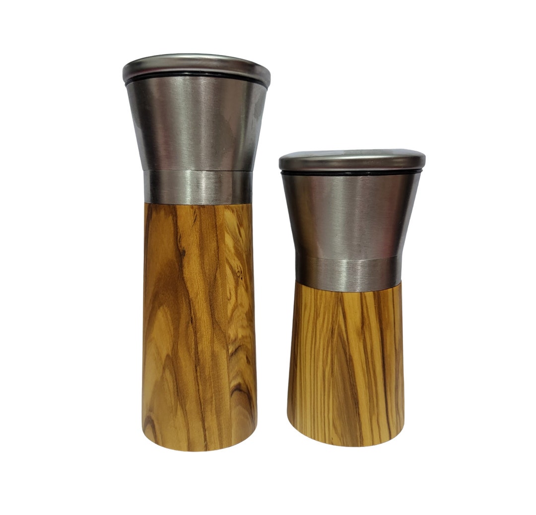 Set of 2 Grinders small and Medium for Salt and Pepper From Olive Wood ...
