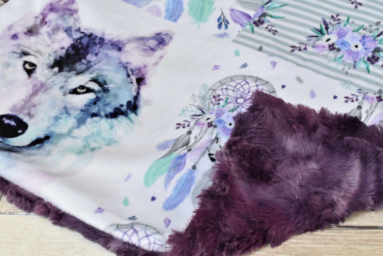 Wolf Lovey Purple Wolf Lovey Wolf Mini Blanket Wolf | Etsy