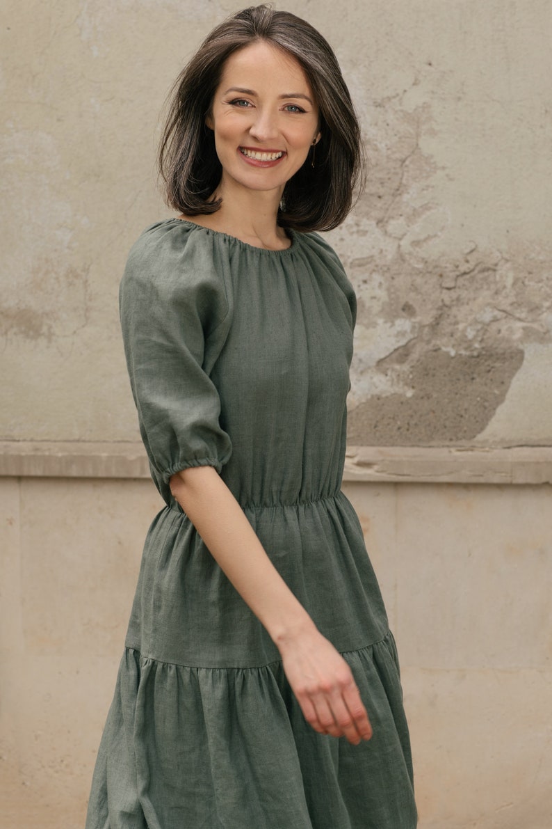 Midi Linen Dress NINA Red Linen Dress Autumn Winter Black - Etsy