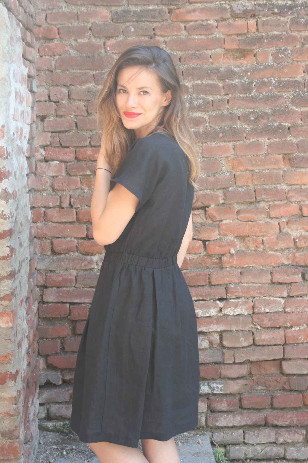 Soft Linen Dress Linen Dress With Elastic Waist Soft Linen Dress With ...