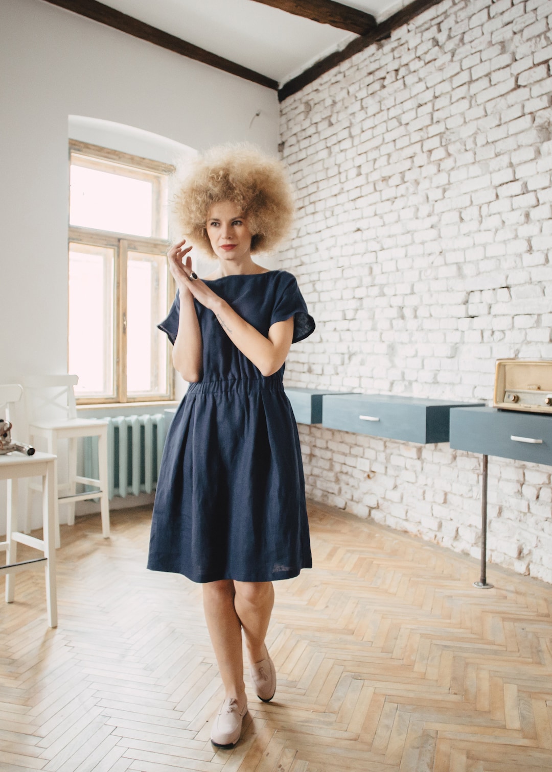 Soft Linen Dress. Linen Dress With Elastic Waist. Soft Linen Dress With ...