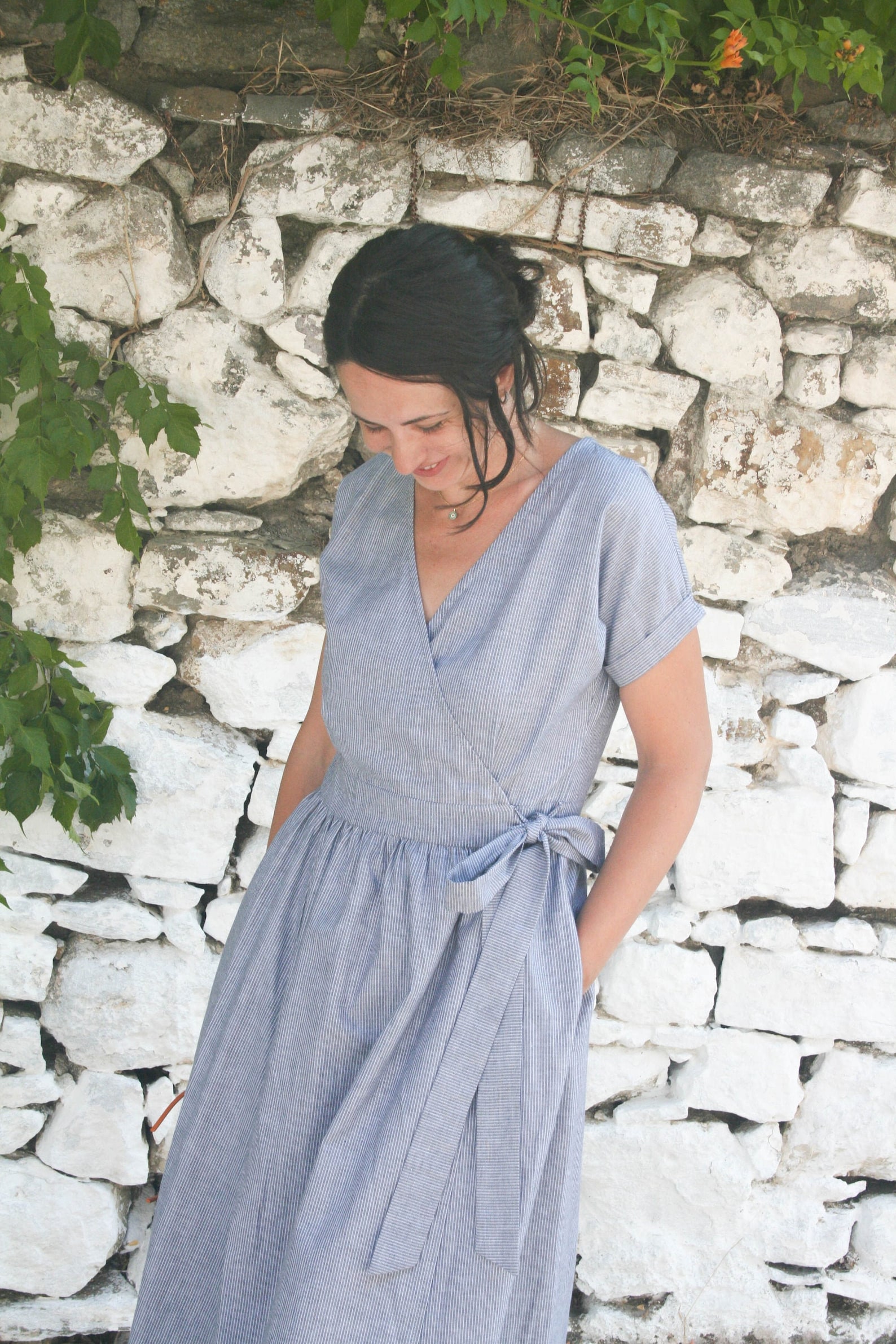 Organic Cotton Wrap Dress. Linen Look GOTS Certified Organic - Etsy