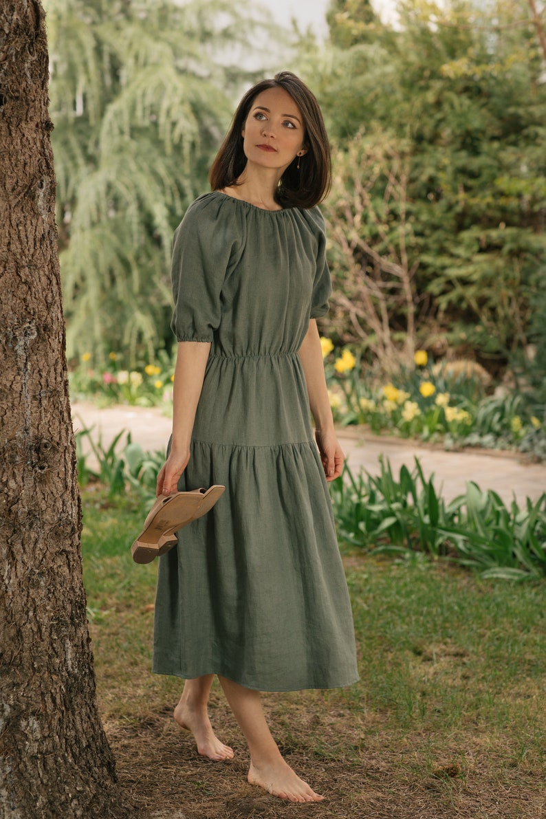 Midi Linen Dress NINA Red Linen Dress Autumn Winter Black - Etsy