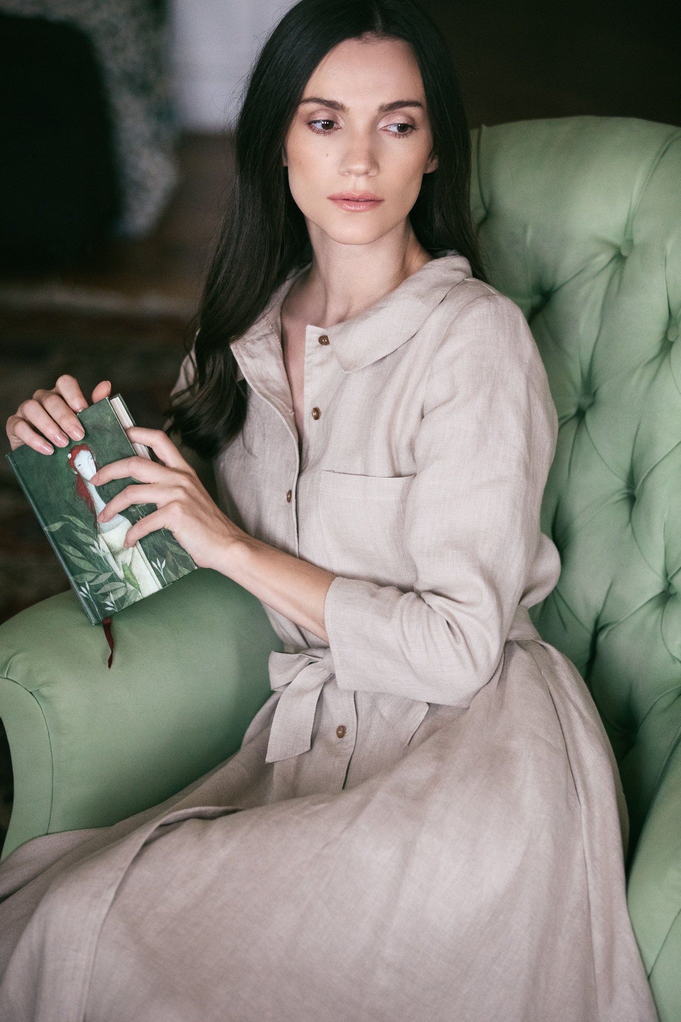 Long Linen Dress With Buttons, Collar and Belt - Etsy