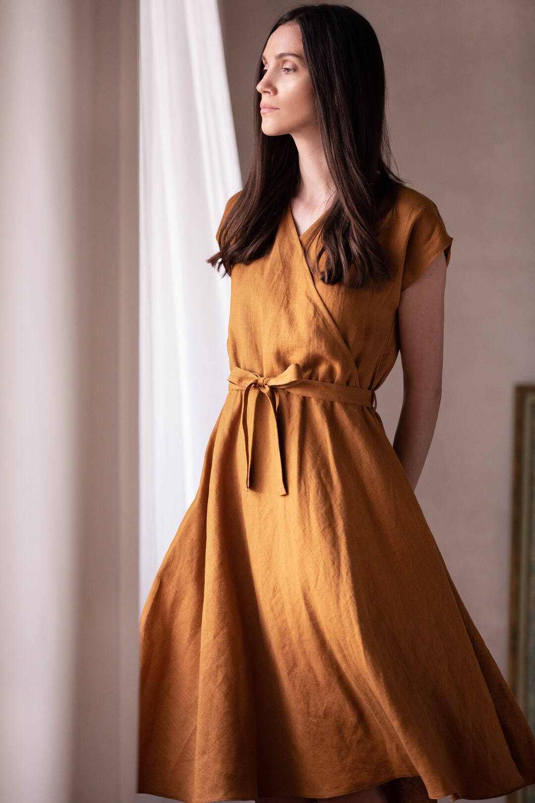 Linen Dress FLORENCE Elegant Midi Linen Dress - Etsy