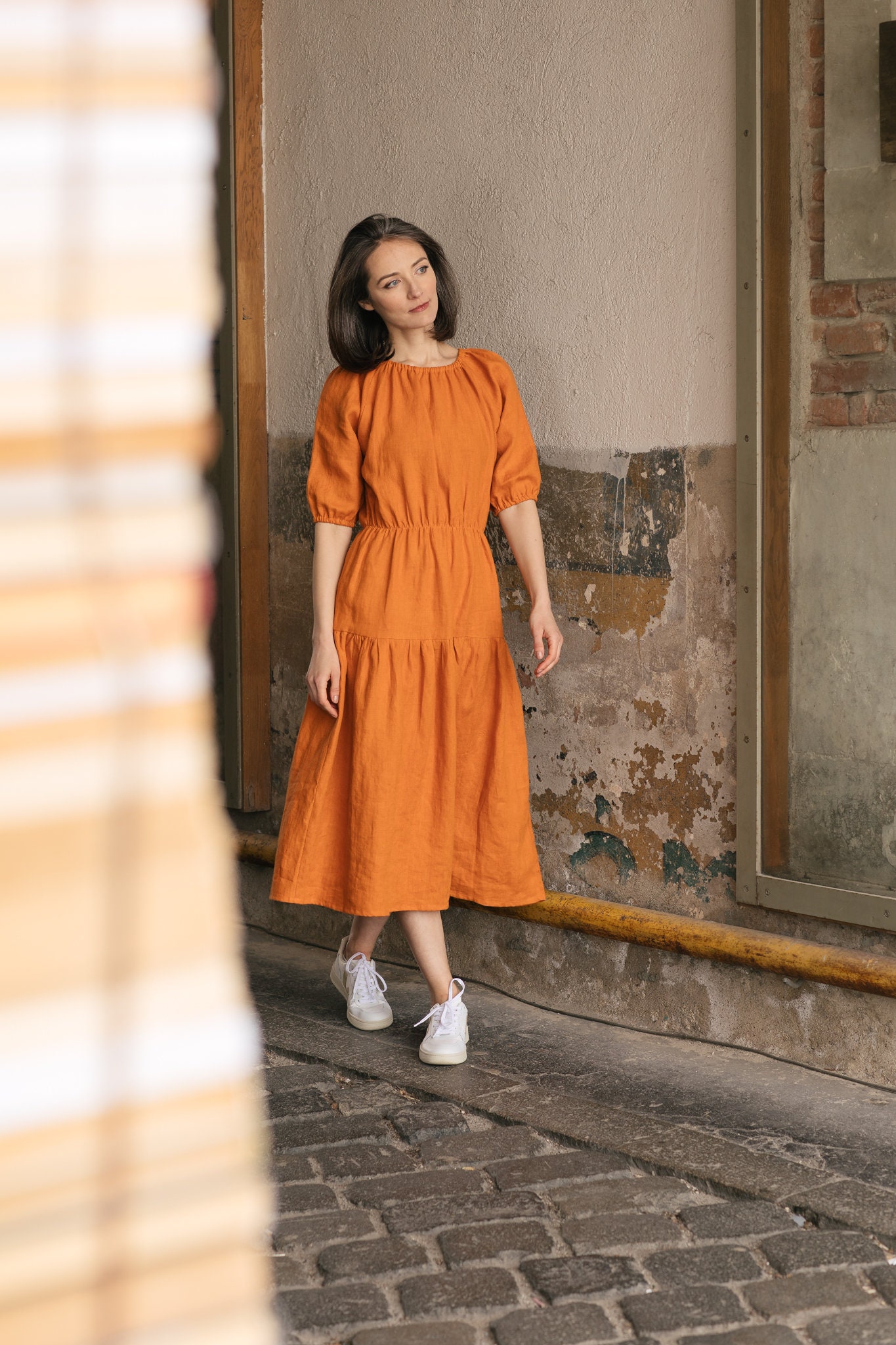 Midi Linen Dress NINA • Red Linen Dress • VERLINNE - Etsy
