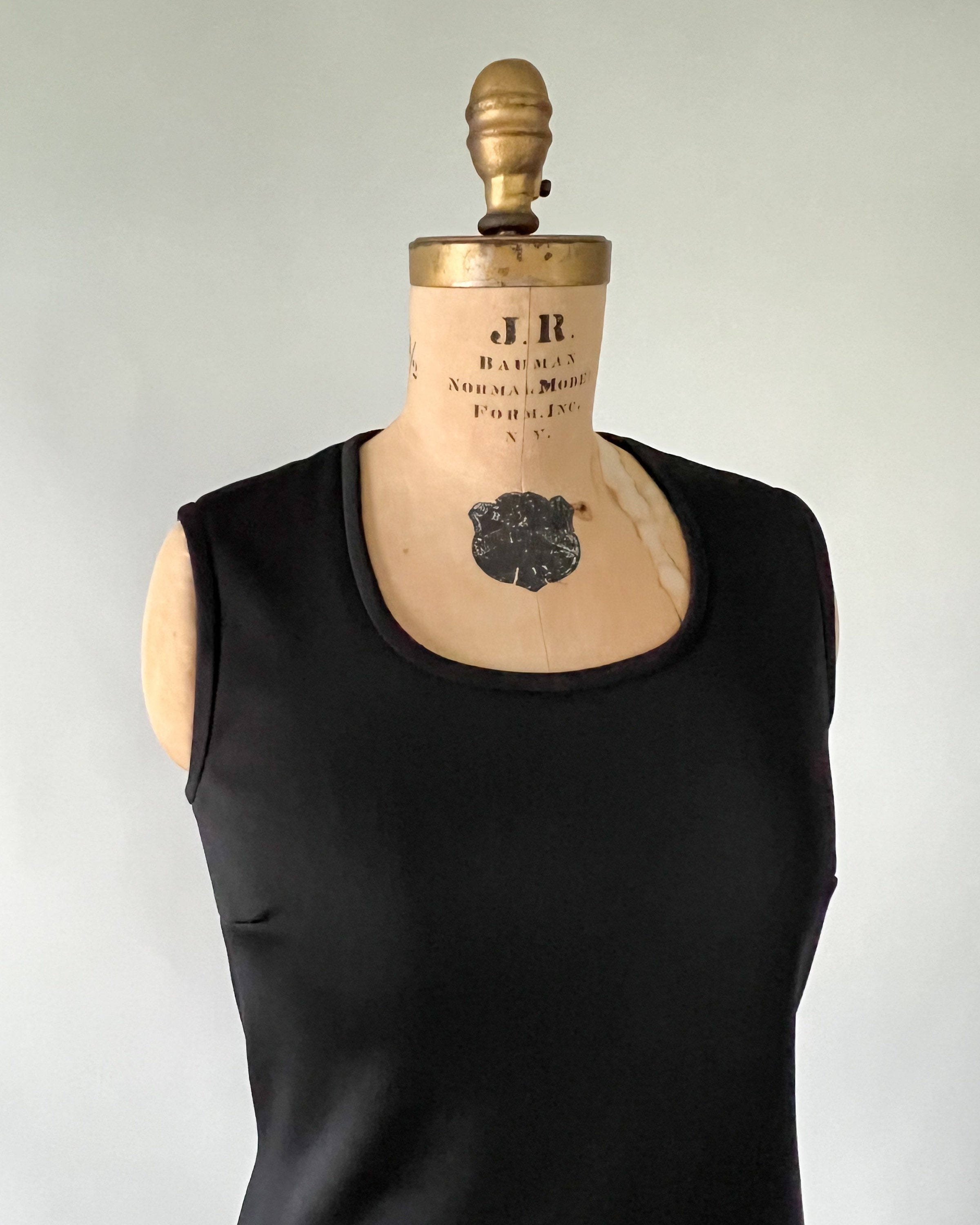 Vintage 1970s black polyester scoop neck tank top, Medium Large