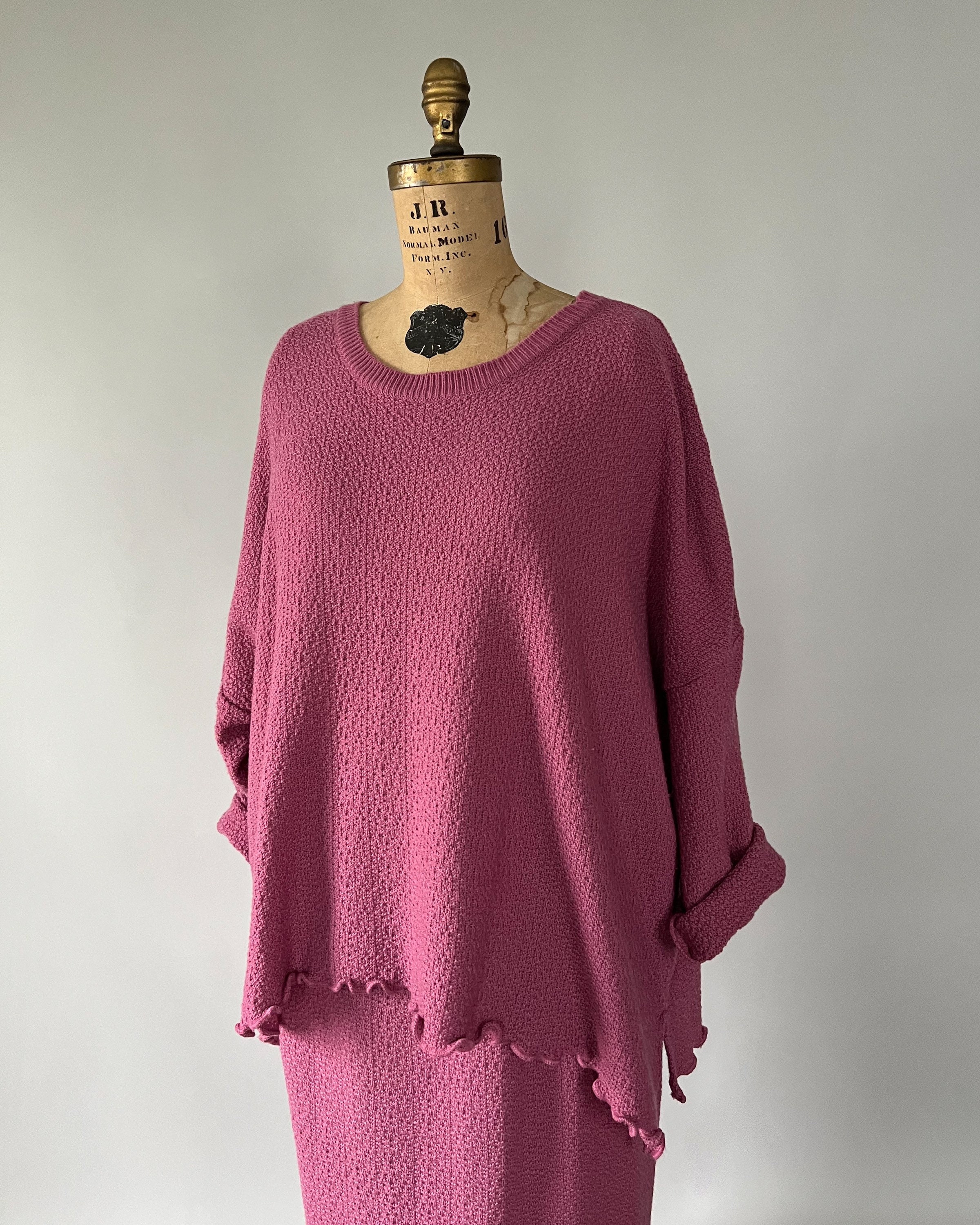 Vintage 1990s magenta acrylic knit matching set, plus size, 1X