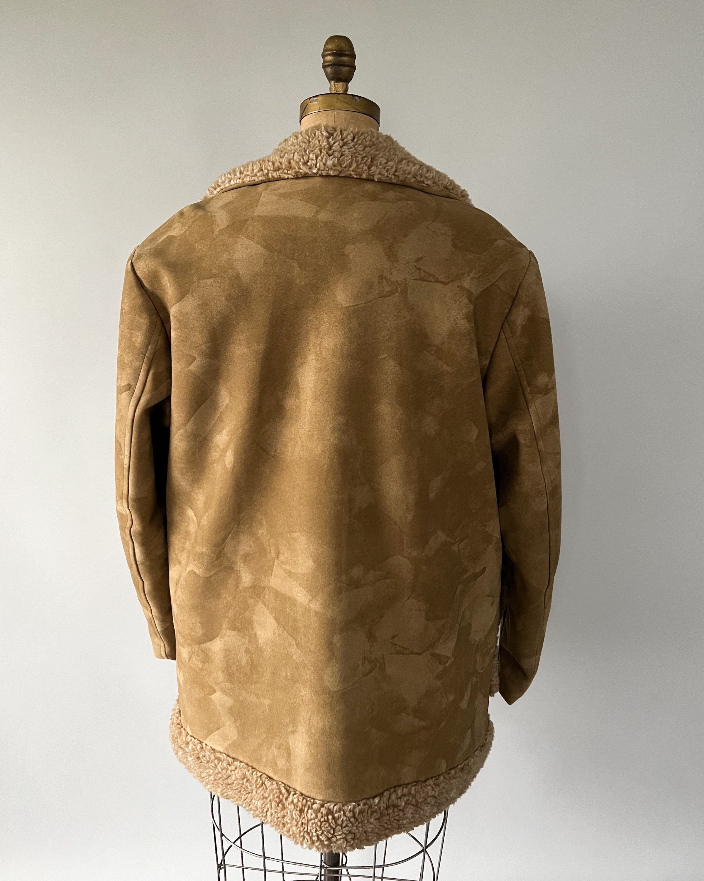 Vintage 1970s faux suede Sherpa lined rancher coat, Unisex Size 42