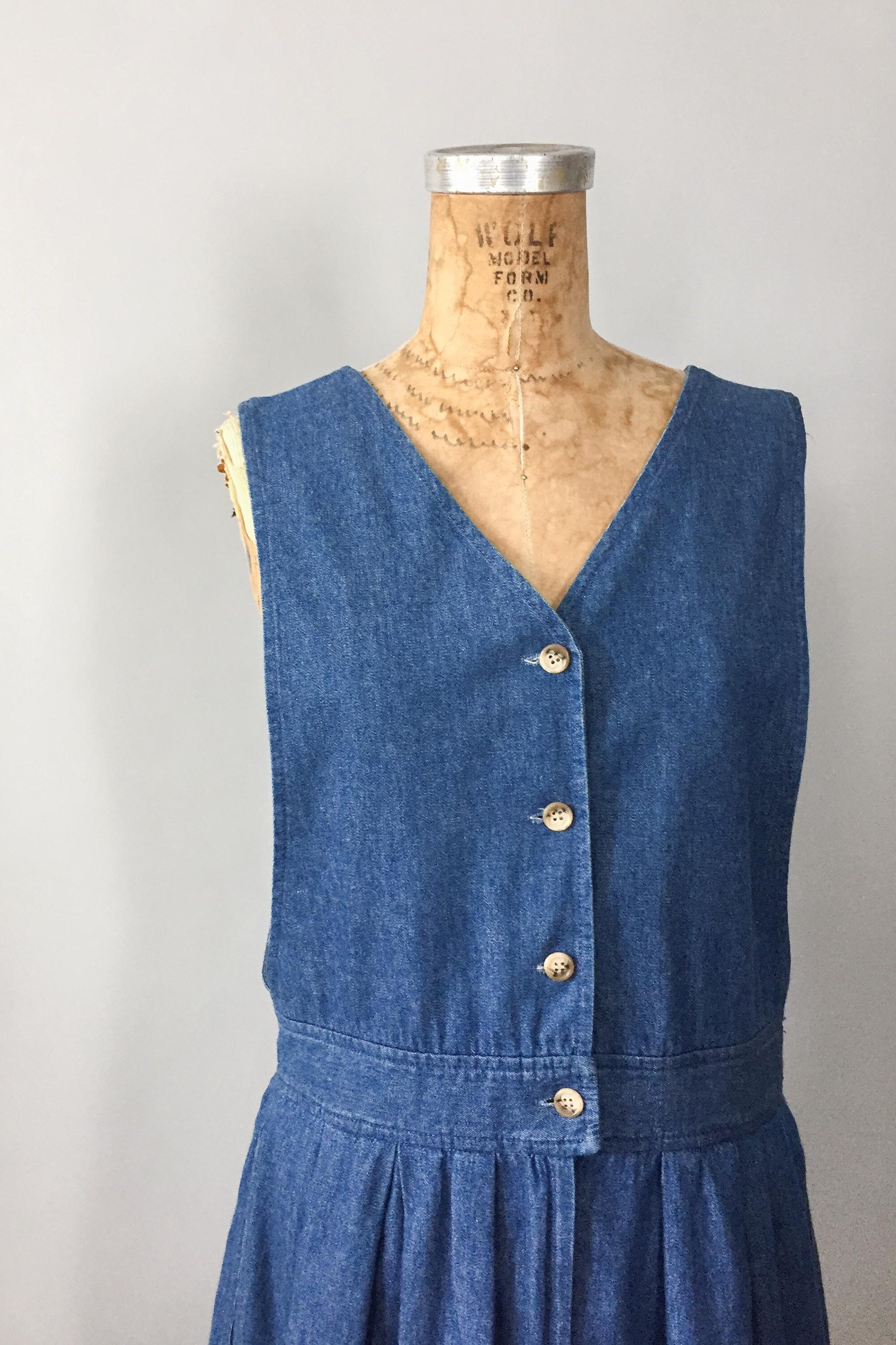 Vintage 1990s 90s 80s denim pinafore jumper dress Small S Medium M