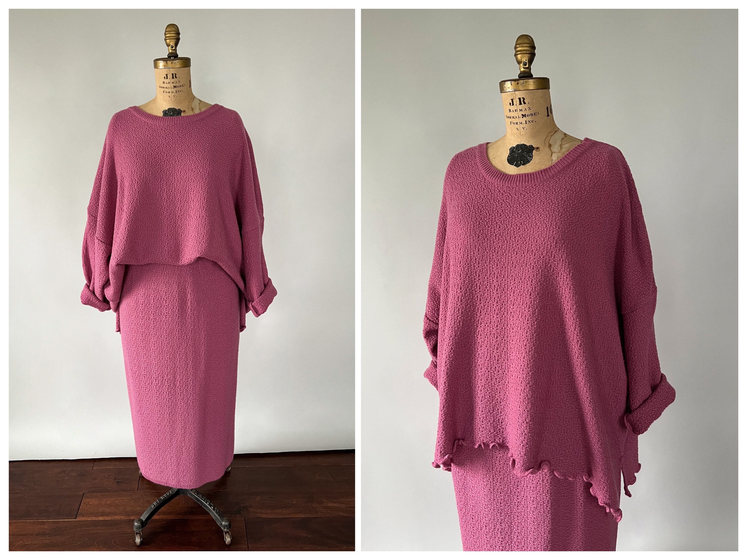 Vintage 1990s magenta acrylic knit matching set, plus size, 1X