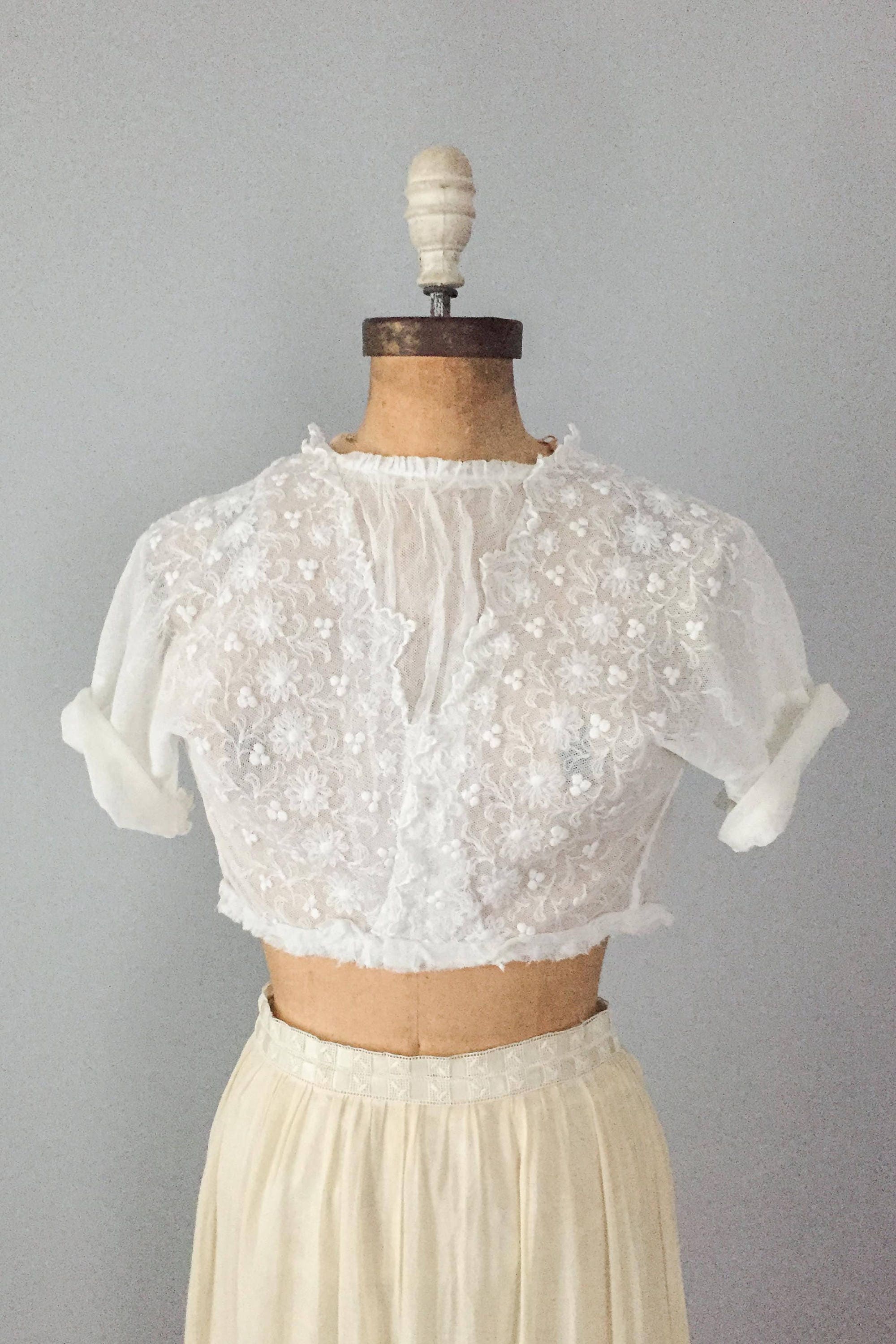 Vintage Edwardian 1910s Titanic style lace net blouse / lace crop top ...