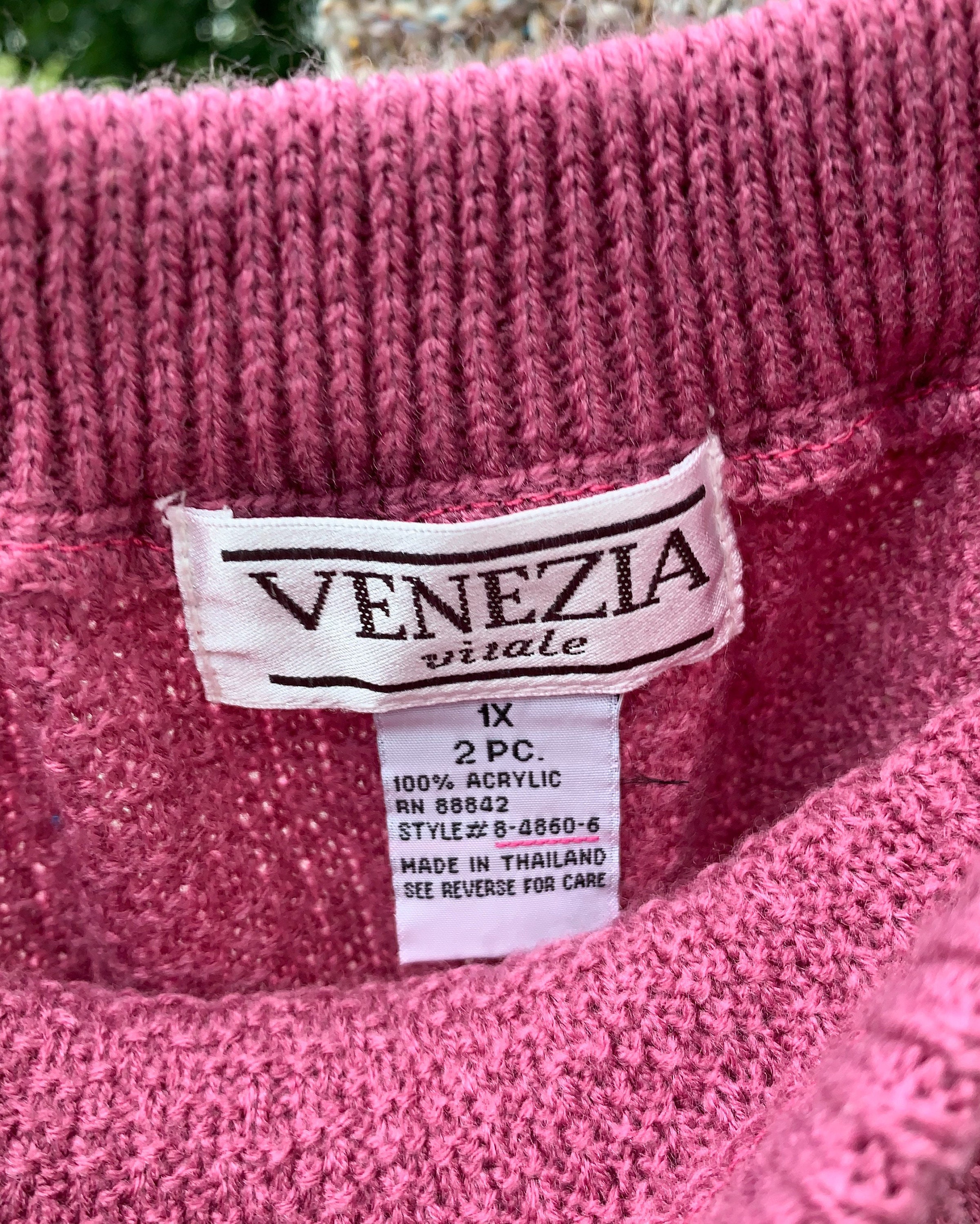 Vintage 1990s magenta acrylic knit matching set, plus size, 1X