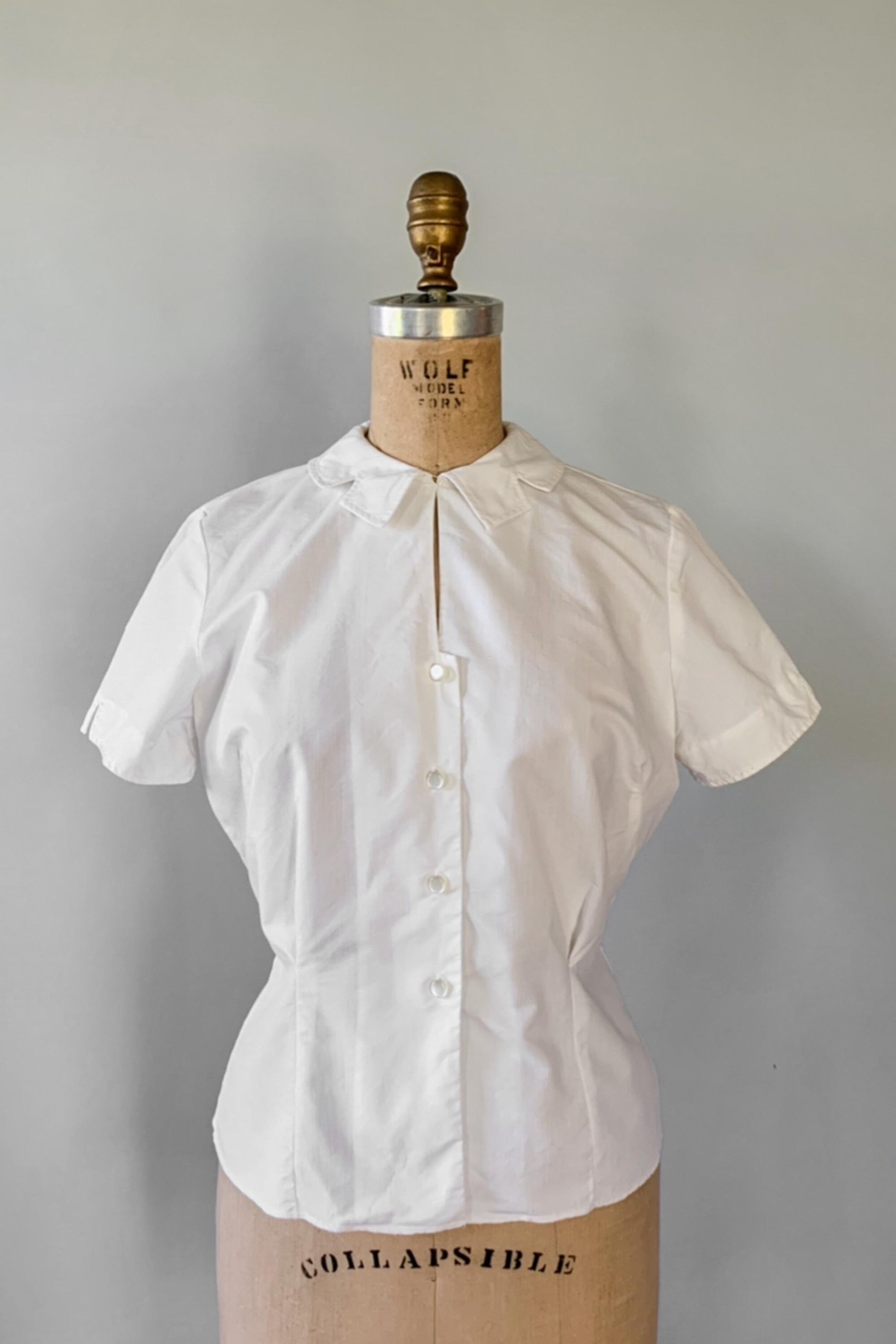 Vintage 1950s winter white collared button down blouse Small S Medium M
