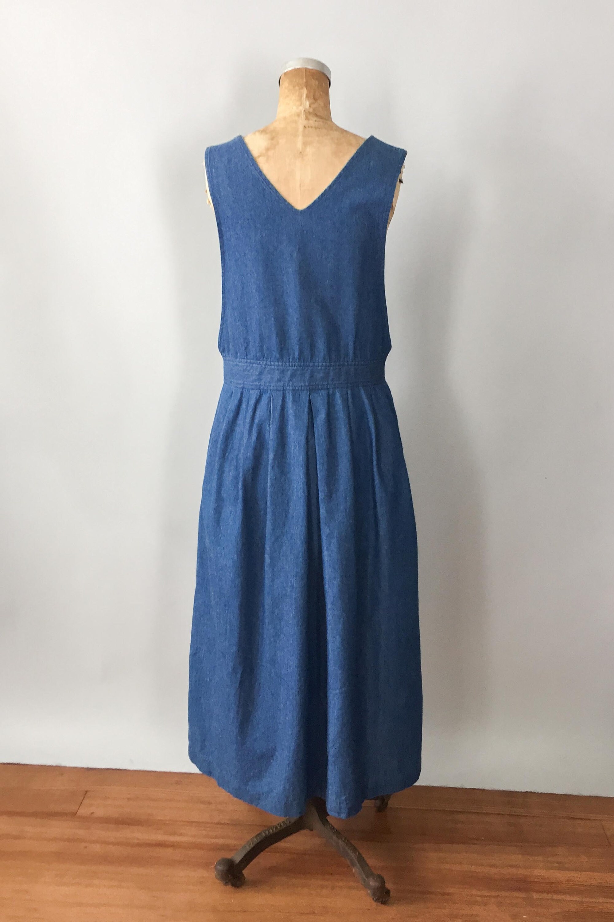 Vintage 1990s 90s 80s denim pinafore jumper dress Small S Medium M