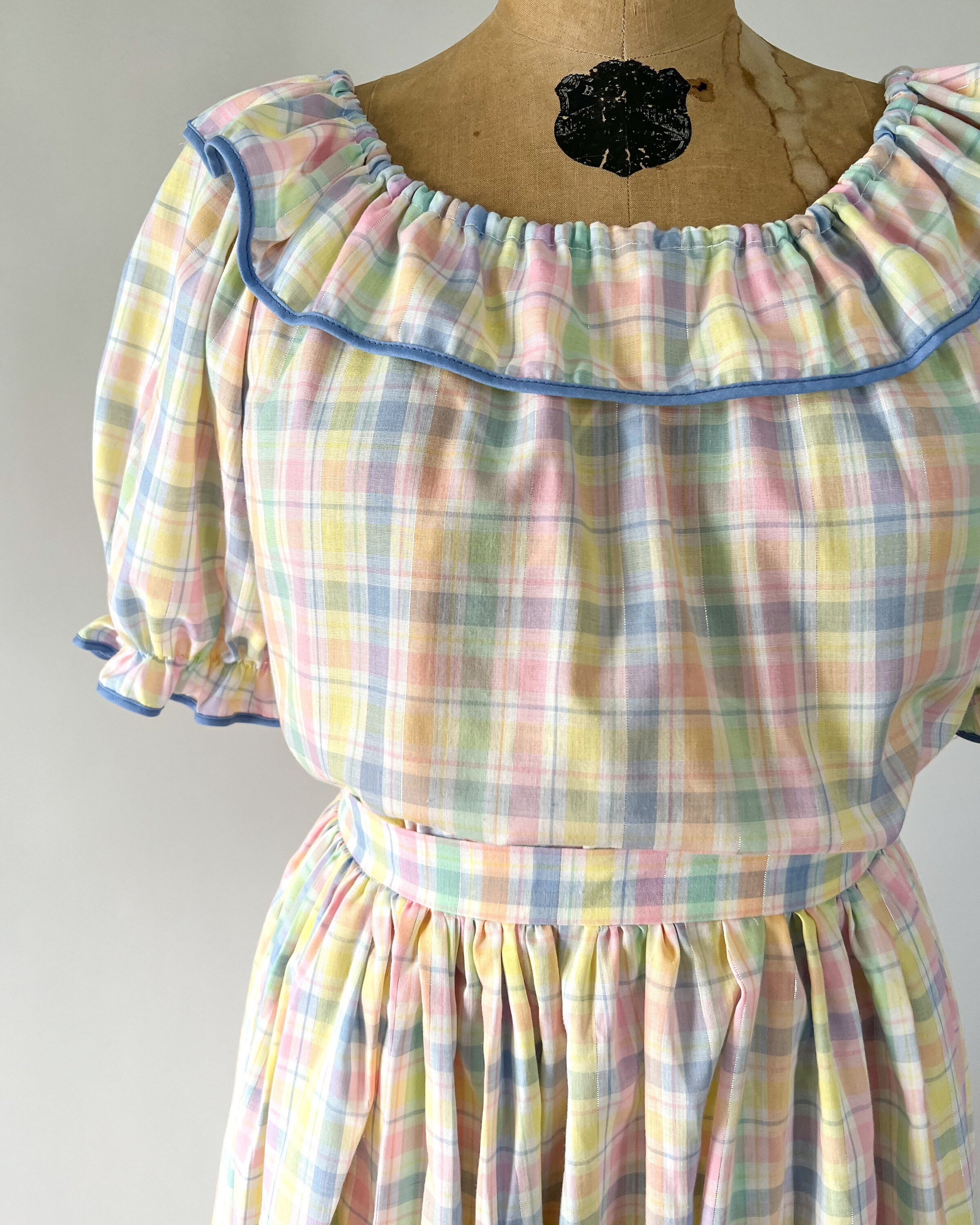 Vintage 1980s Multi Colored Pastel Plaid Cotton Poly Prairie Dress Set ...
