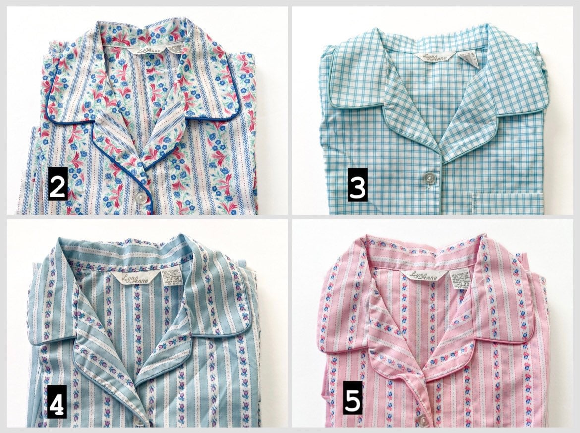 Vintage 1980s 1990s Multi Floral Stripe Cotton Poly 2PC PJ Sets, Medium, 38