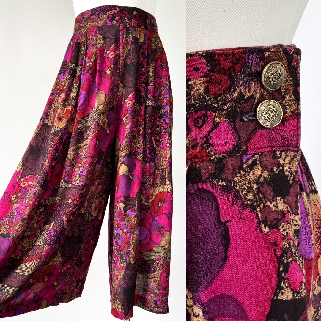 1990s Pants, 90s Vintage Flowy Rayon Pink Gold Lounge Palazzos, Elastic ...