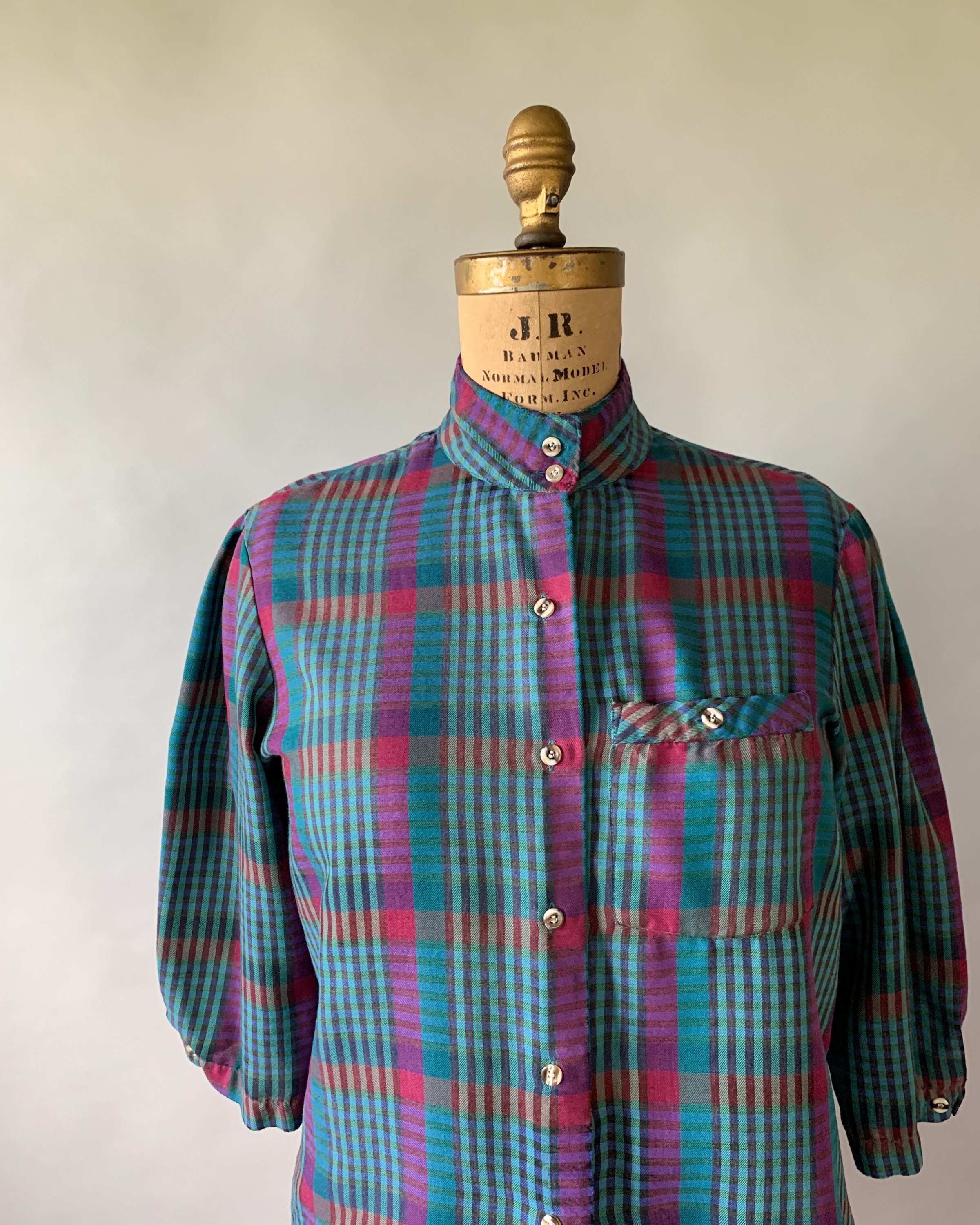 Vintage 1980s Top 80s Teal Plaid Shirt Jewel Tone Plaid - Etsy