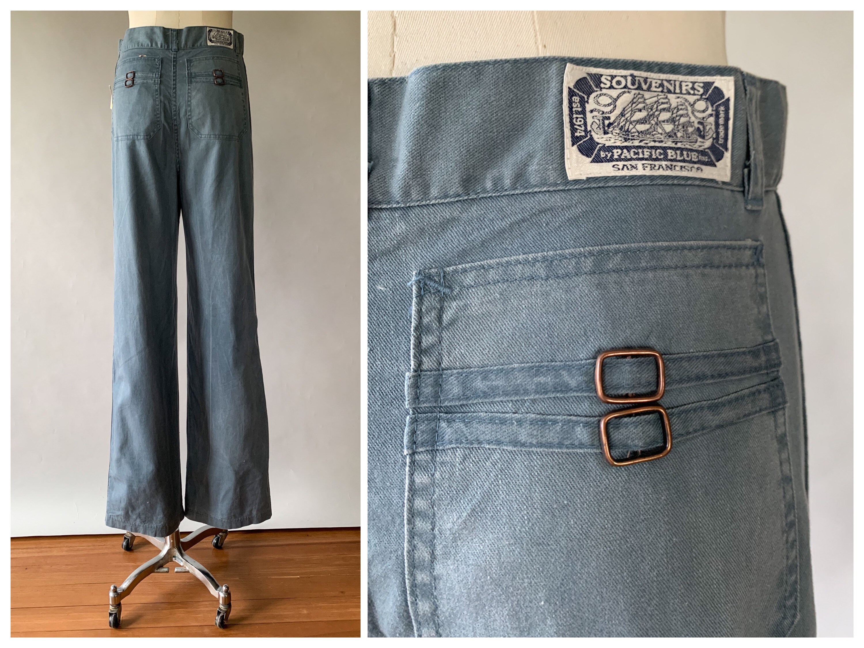 Vintage 1970s New Old Stock blue cotton ultra high rise wide leg pants ...