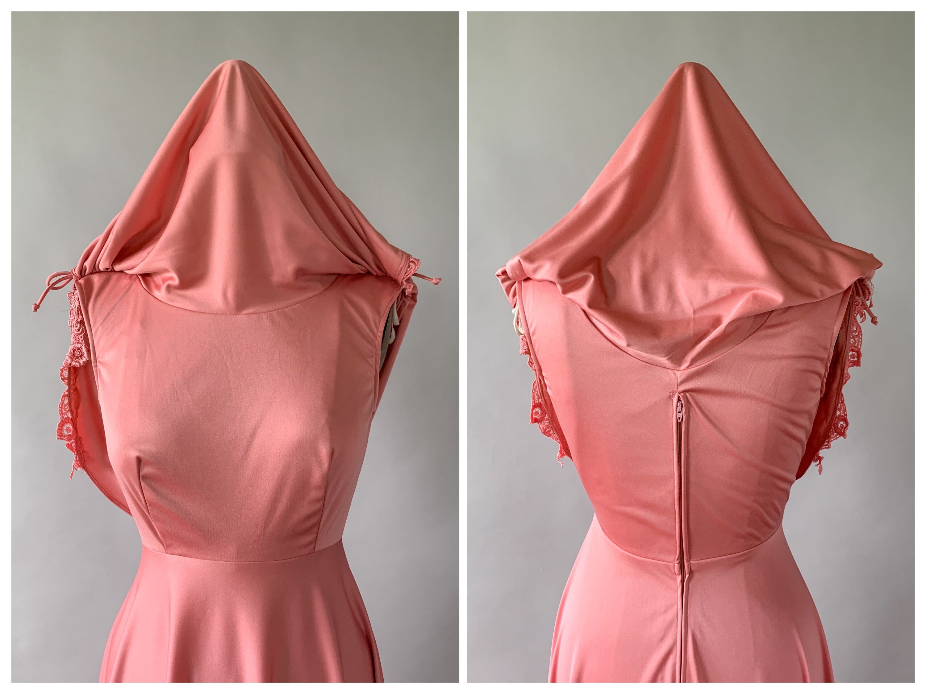 Vintage 1970s dusty rose pink caplet lace maxi dress / extra small XS