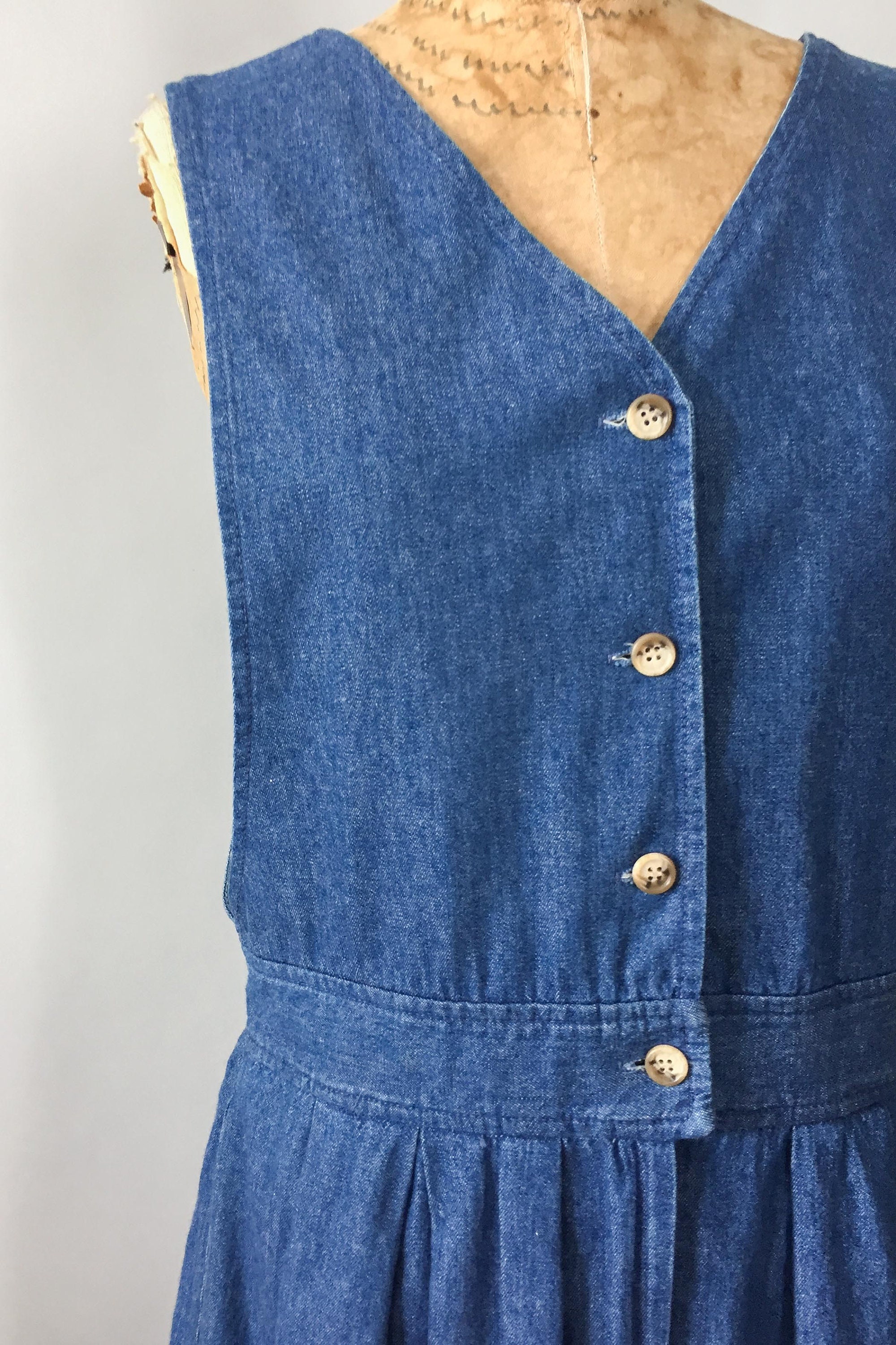 Vintage 1990s 90s 80s denim pinafore jumper dress Small S Medium M