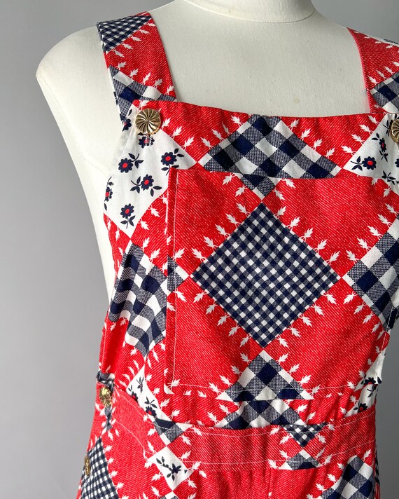 Vintage 70s Overalls, 1970s Red White Blue Patchwork … - Gem