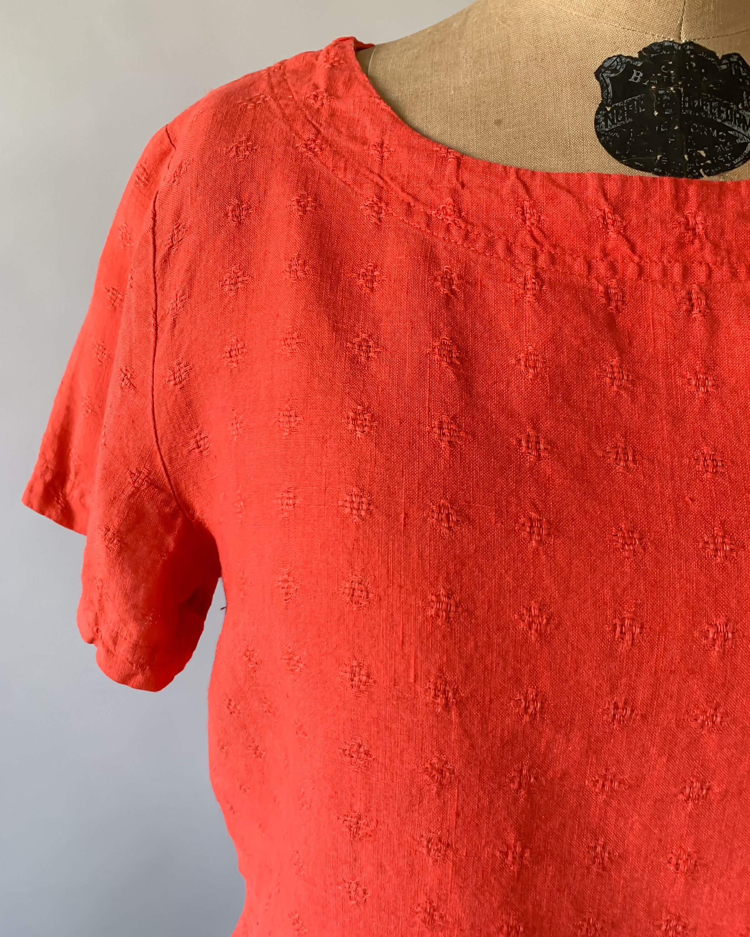 Vintage 1990s tomato red linen boxy top / Medium M