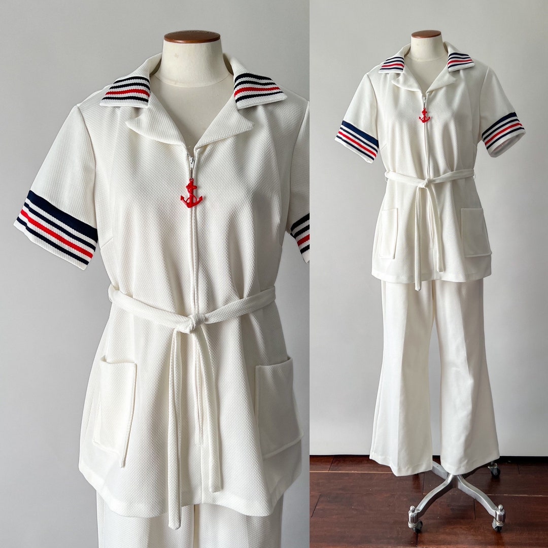 Vintage 70s Set, 1970s Patriotic USA Red White Blue Polyester Pantsuit ...