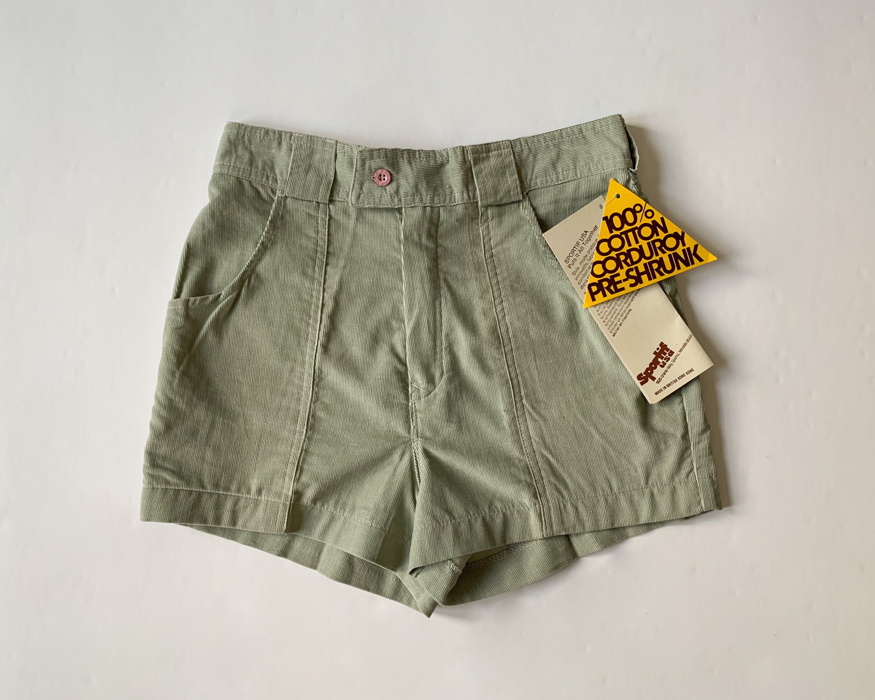 Vintage 1980s deadstock Sportif sage green corduroy surf shorts, extra ...
