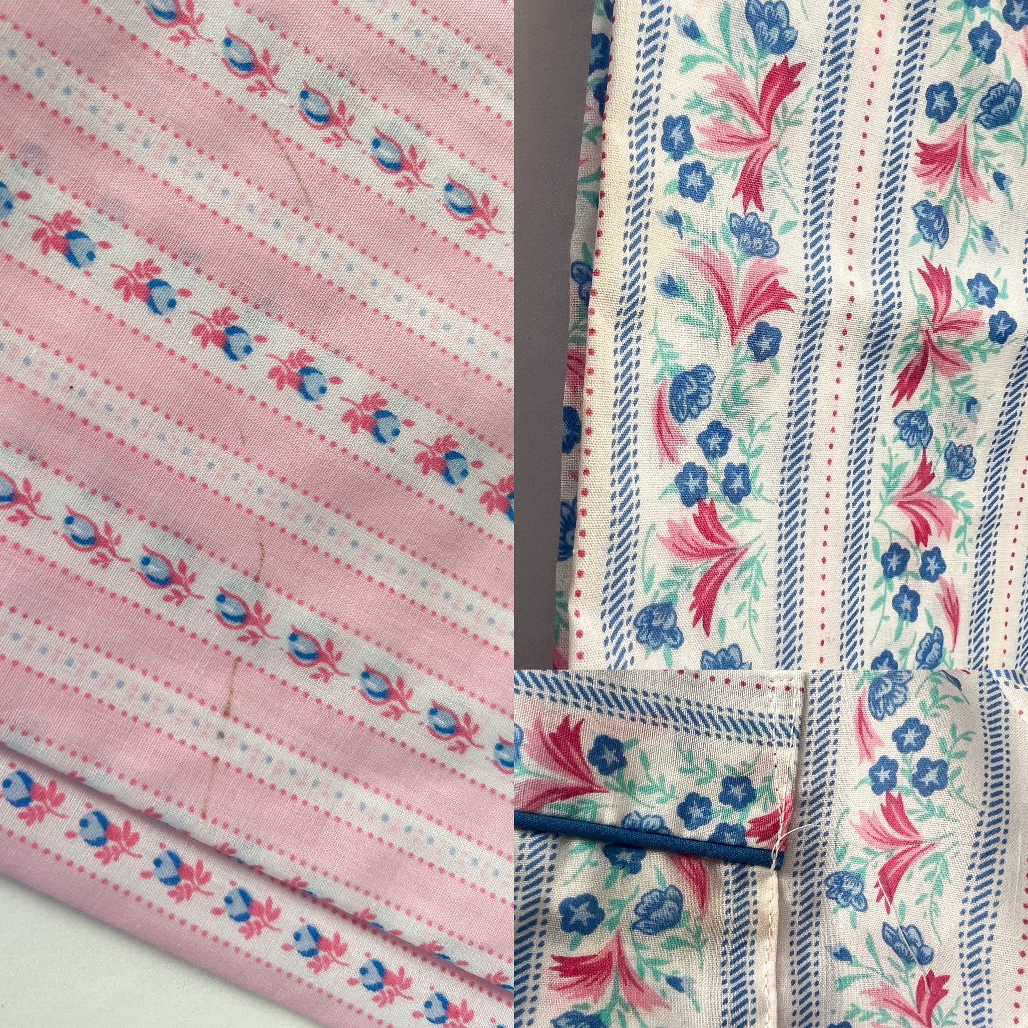 Vintage 1980s 1990s Multi Floral Stripe Cotton Poly 2PC PJ Sets, Medium, 38