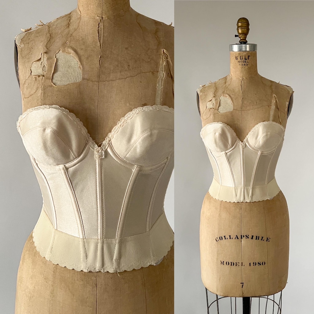 Vintage 80s Corset, 1980s Beige Boned Underwire Bustier, Sexy Strapless ...