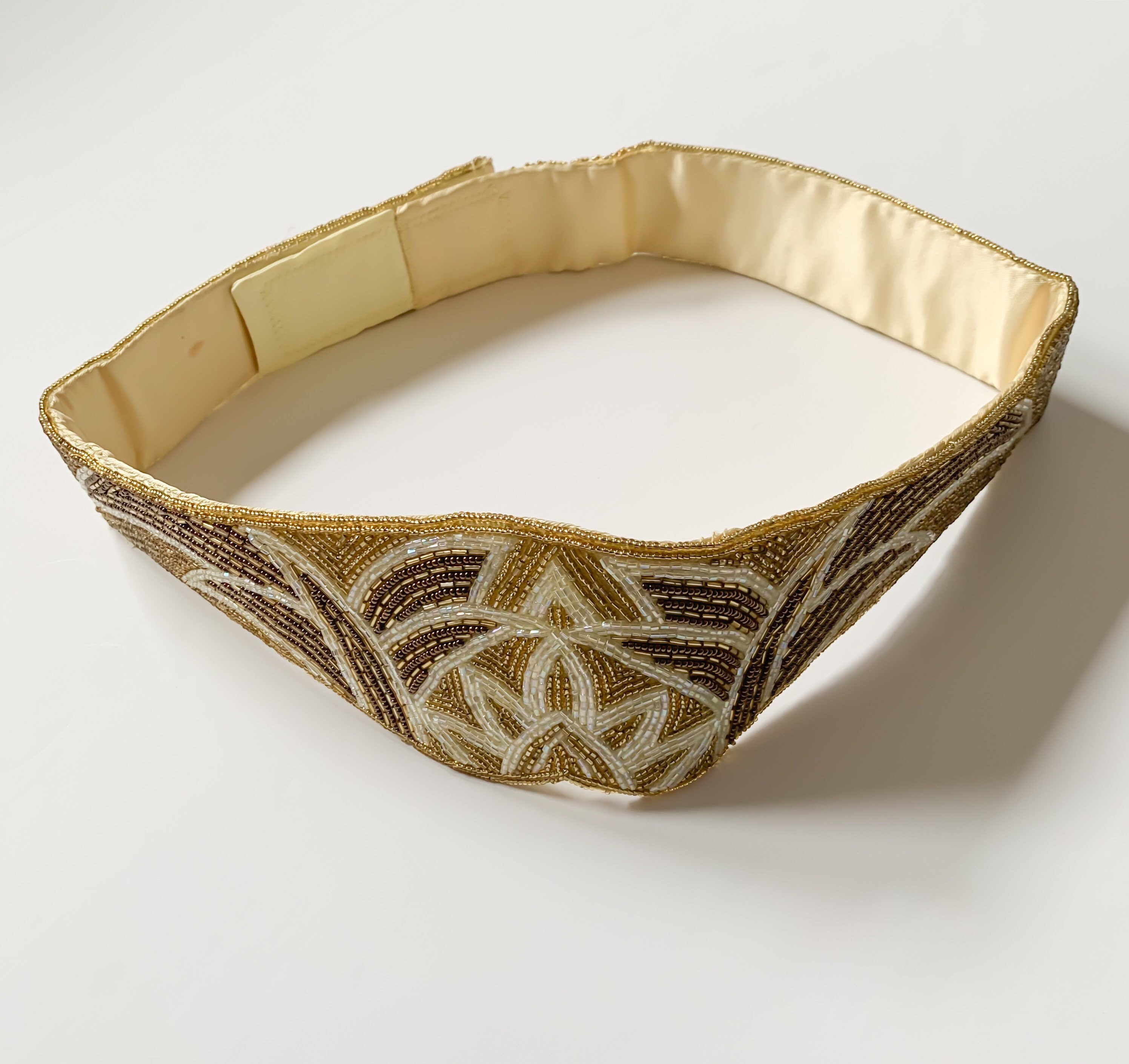 Vintage 1980s gold beaded cummerbund belt / medium M / 33” waist