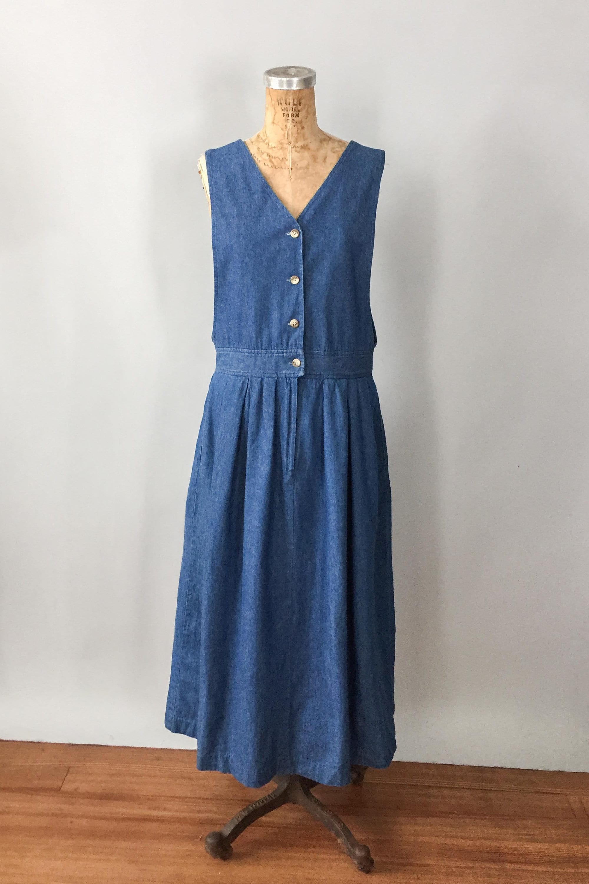 Vintage 1990s 90s 80s denim pinafore jumper dress Small S Medium M