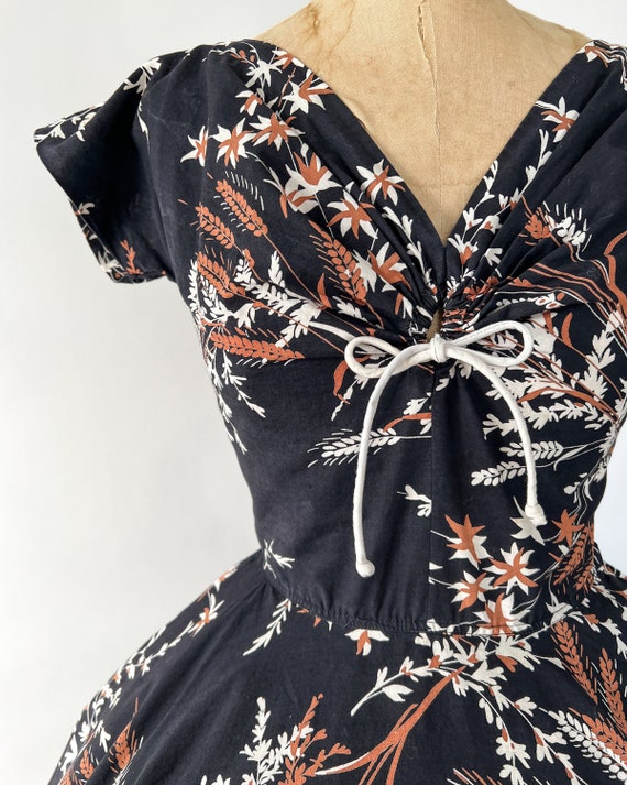 Vintage 50s Dress, 1950s Pat Hartley Black Brown Fall… - Gem