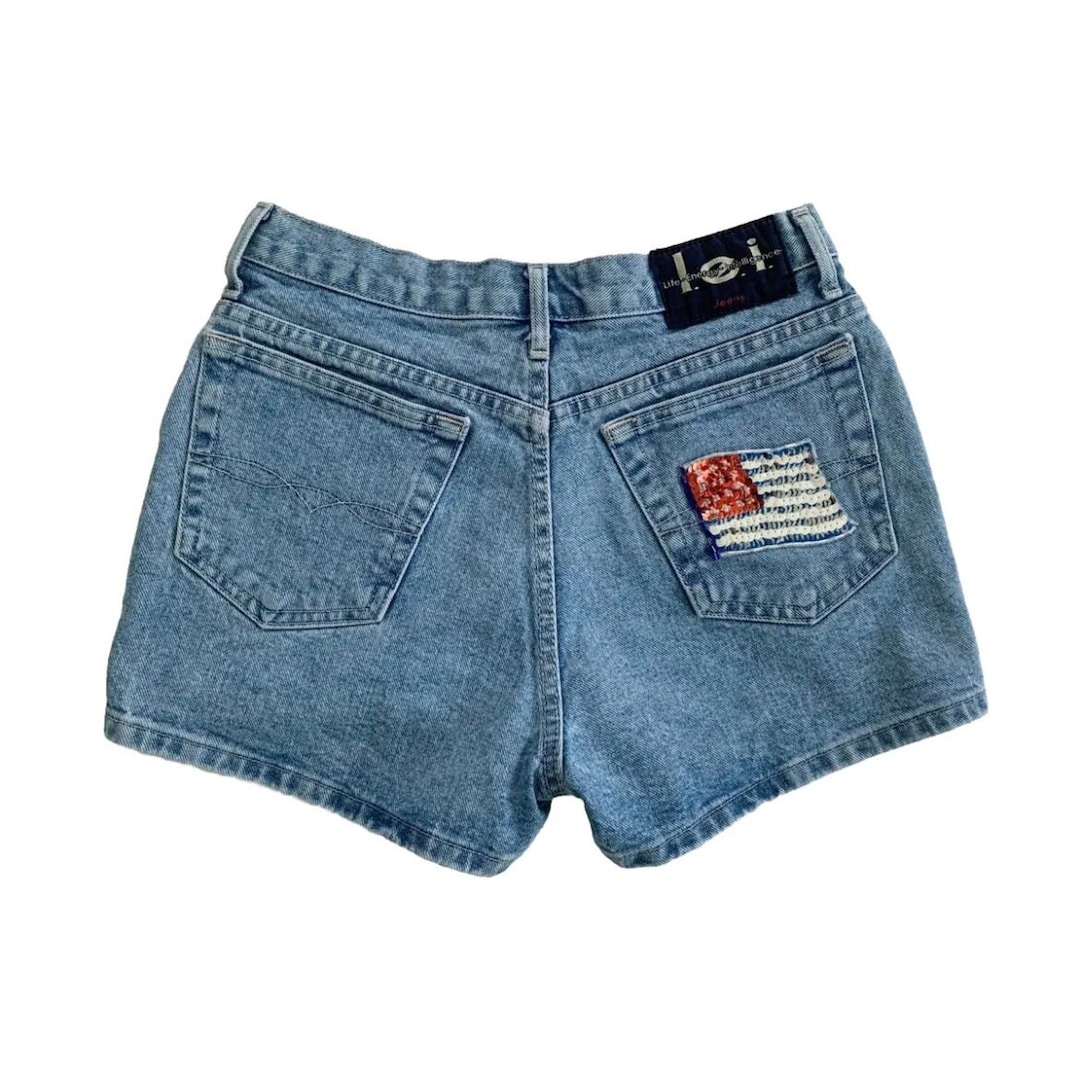 Vintage 90s Shorts, 1990s Lei Patriotic Flag Cotton Denim Shorts, Y2K ...