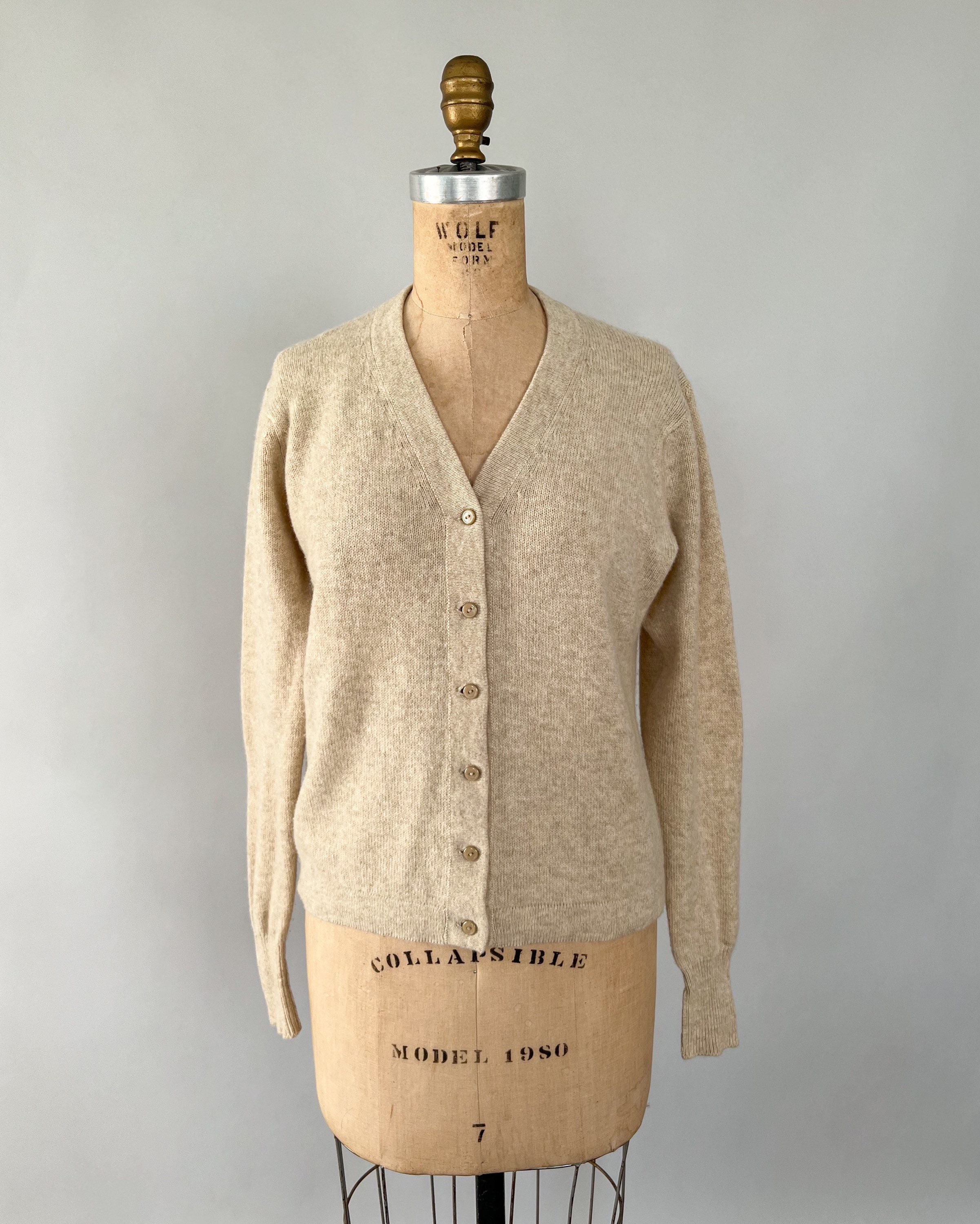 Vintage 1950s oatmeal wool cardigan sweater, Small Medium