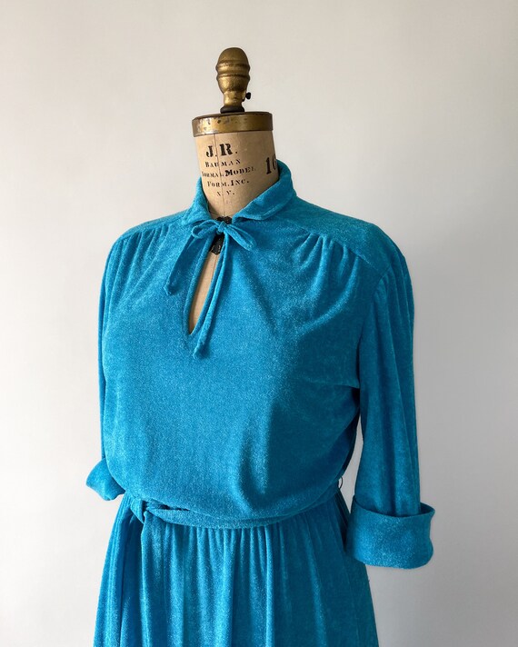 Vintage 70s Dress, 1970s Bright Aqua Blue Terry Cloth… - Gem