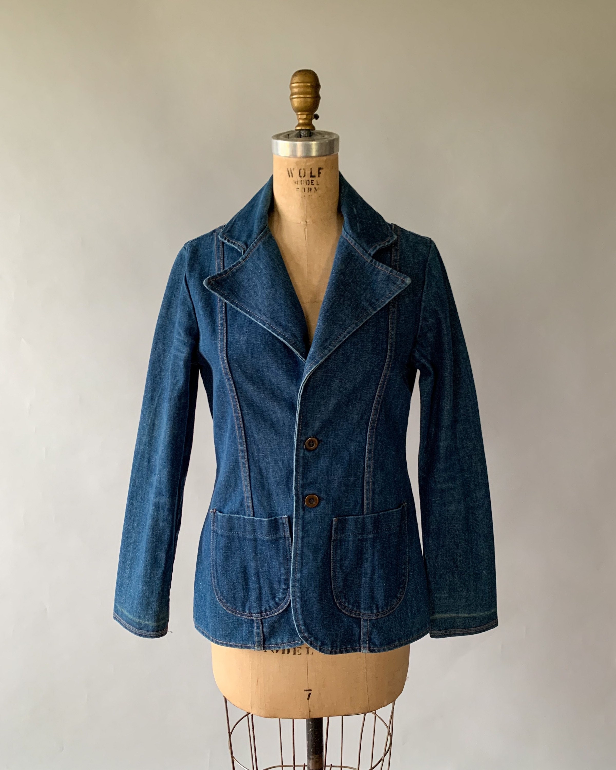 Vintage 1970s Wrangler denim wide lapel denim jacket, Small