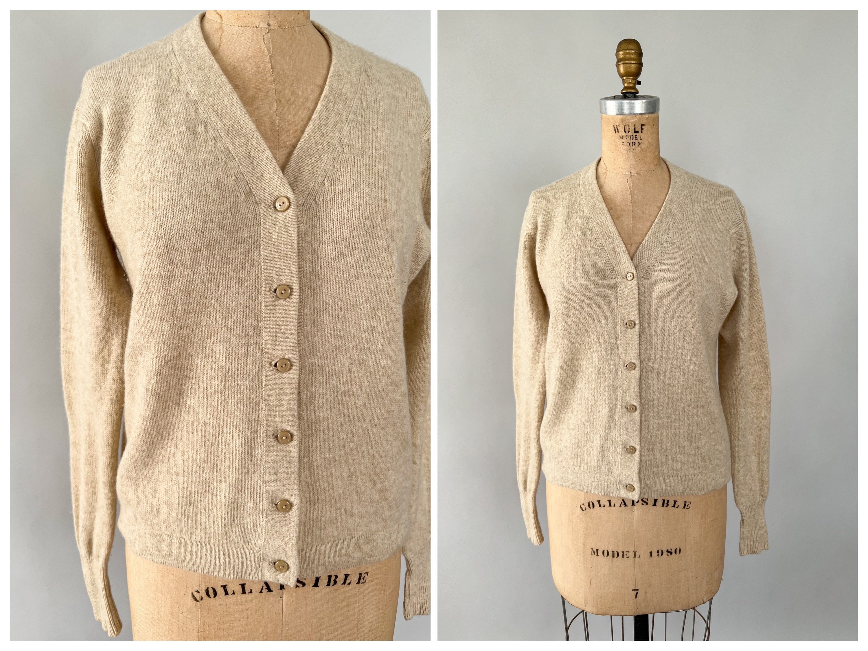 Vintage 1950s oatmeal wool cardigan sweater, Small Medium