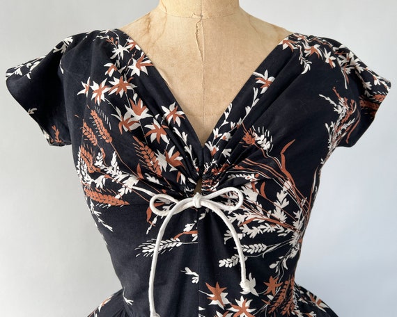 Vintage 50s Dress, 1950s Pat Hartley Black Brown Fall… - Gem