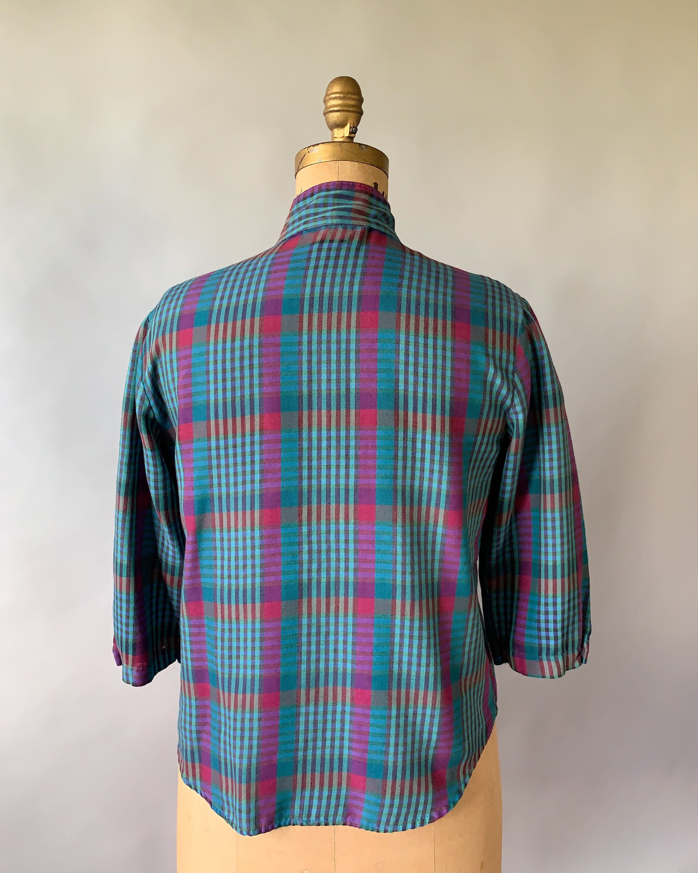 Vintage 1980s Top 80s Teal Plaid Shirt Jewel Tone Plaid - Etsy